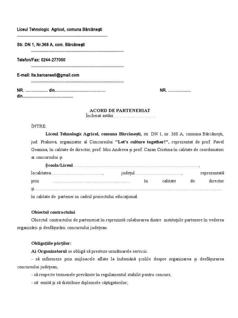 Acord de Parteneriat | PDF