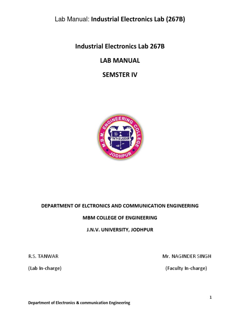 Industrial Electronics Lab (267B) | PDF | Laboratories | Electronics