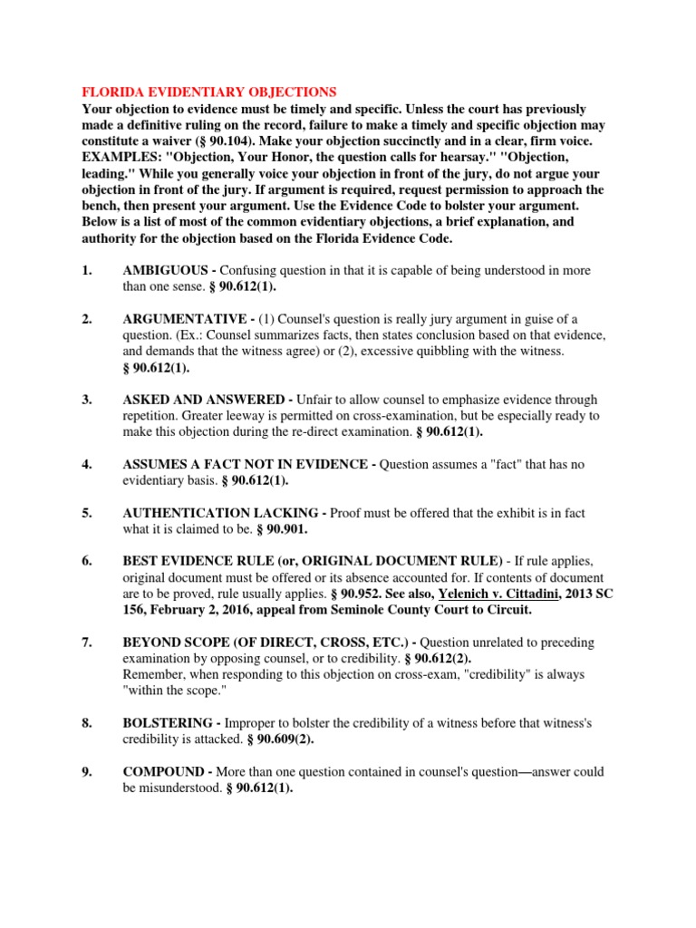 Evidentiary Objections Presentation | PDF | Witness | Relevance (Law)