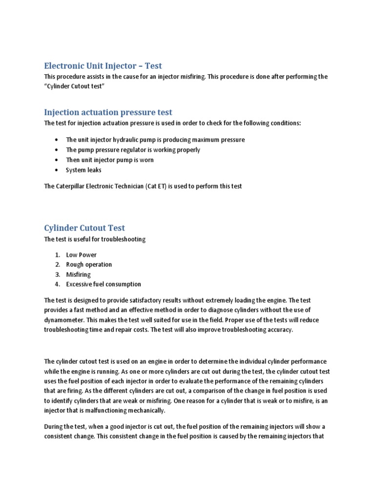 Electronic Unit Injector - Test | PDF | Fuel Injection | Engine Technology