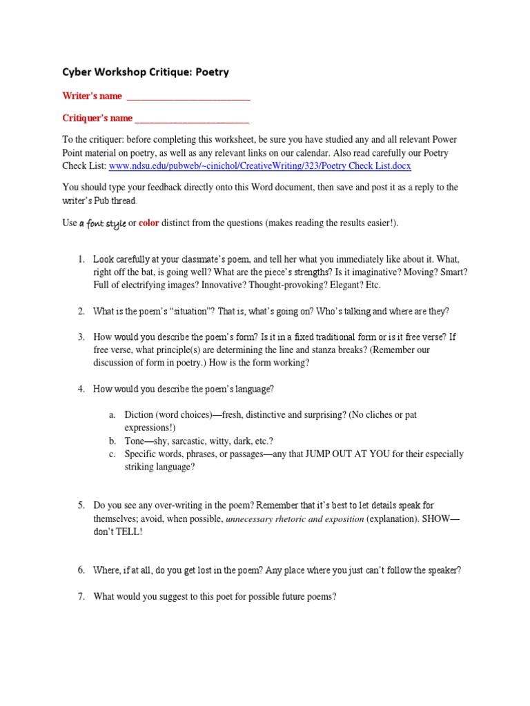 Critique Form Poetry | PDF