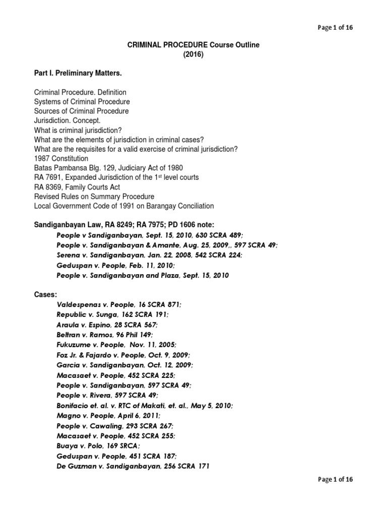 Criminal Procedure Course Outline | PDF | Search And Seizure | Double ...