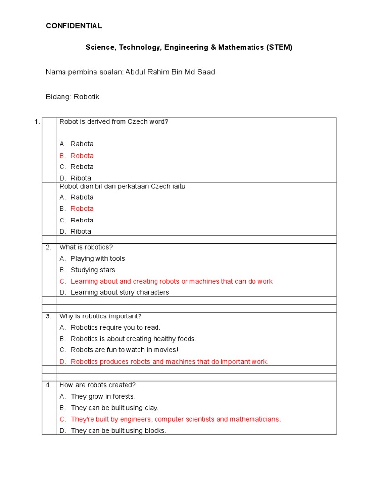 Soalan Kuiz STEM: Robotik dan Sensor | PDF | Computers | Technology ...