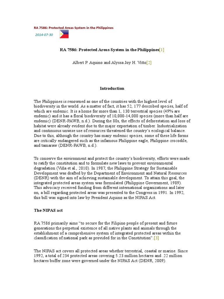 RA 7586: Protected Areas System in The Philippines | PDF | Protected ...