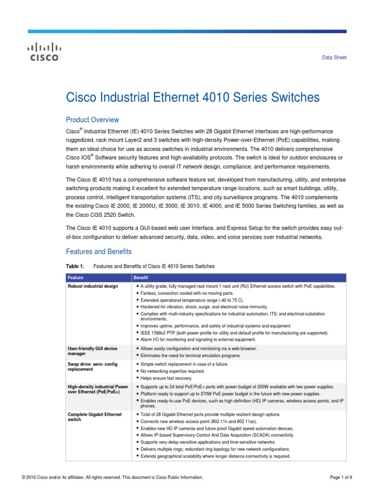 Cisco Industrial Ethernet 4010 Series Switches: Product Overview | PDF ...