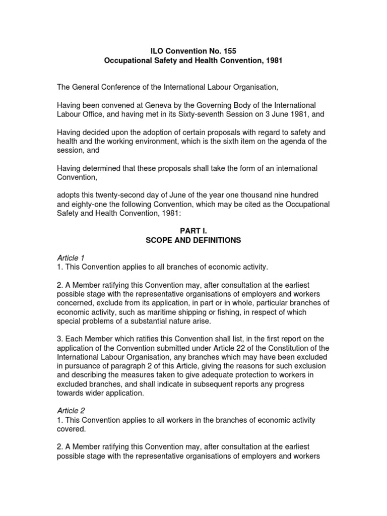 ILO Convention No. 155 Occupational Safety and Health Convention, 1981 ...