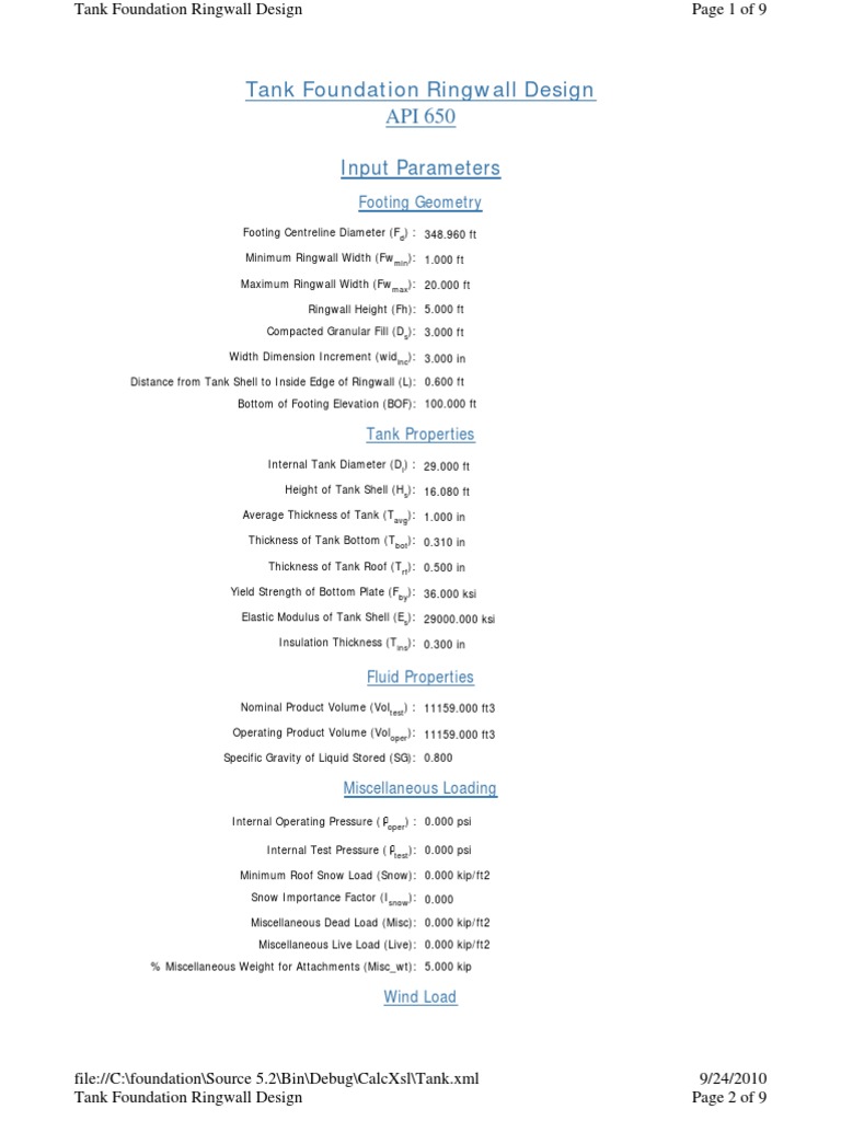 STAAD - Foundation Tank Ringwall Calculation Sheet | PDF | Continuum ...