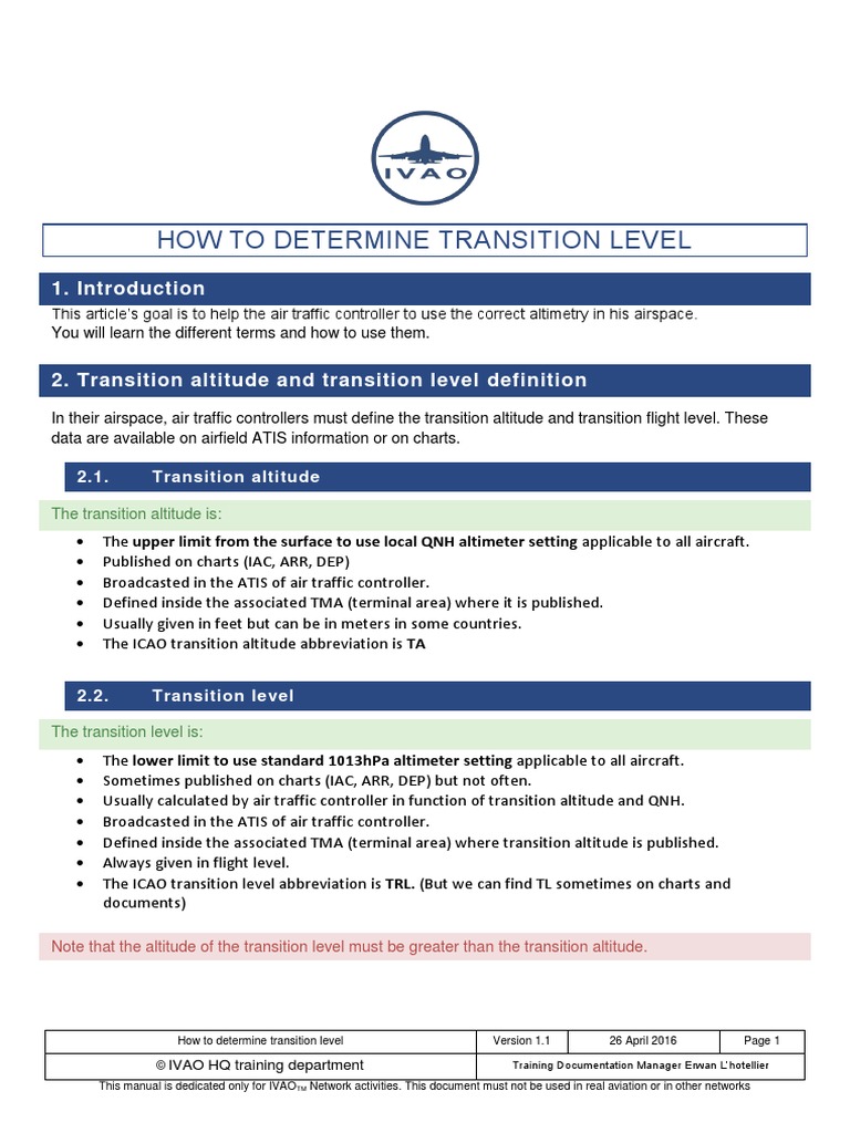 ADC How To Determine Transition Level | PDF | Altitude | Atmospheric ...