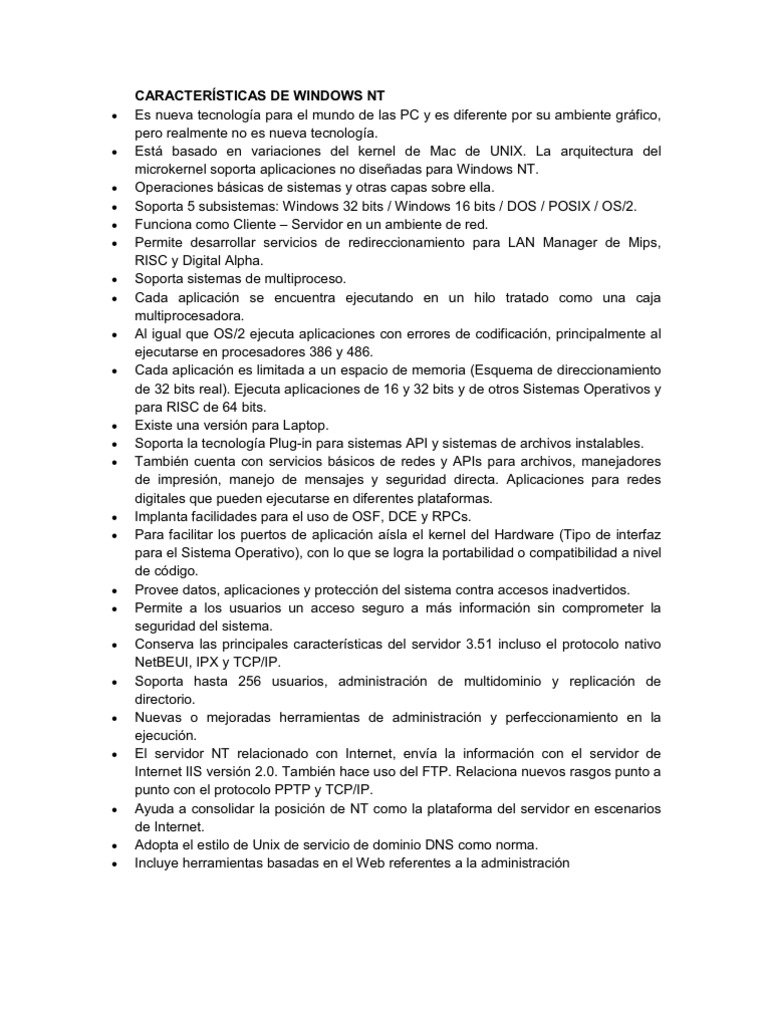 Características de Windows NT | PDF | Windows Nt | Kernel (sistema ...