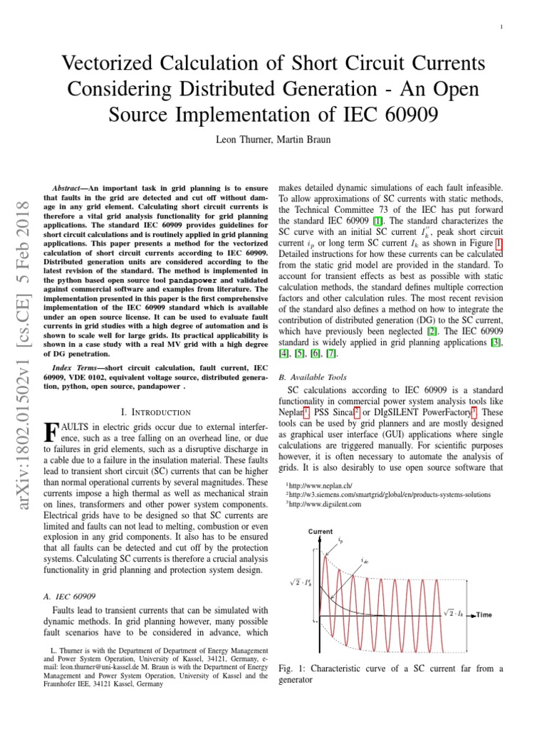 Vectorized Calculation of Short Circuit Currents Considering Distributed Generation - An Open ...