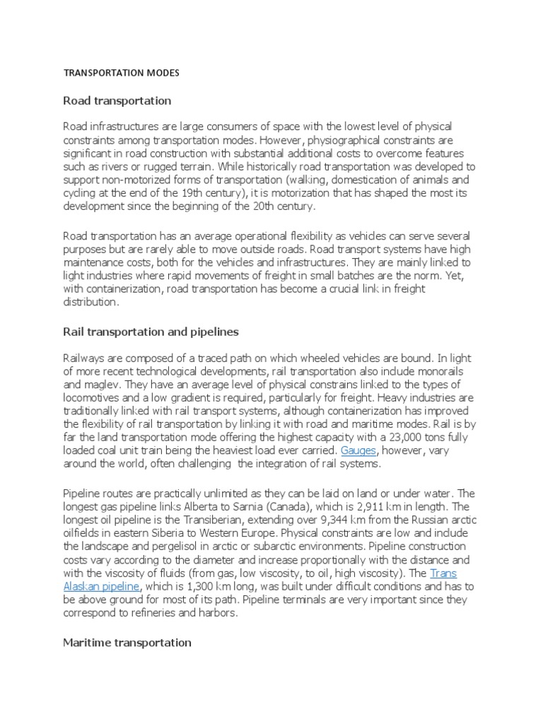 Transportation | PDF | Mode Of Transport | Rail Transport