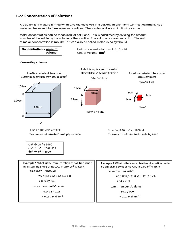 Concentrations and Solutions | PDF | Mole (Unit) | Concentration