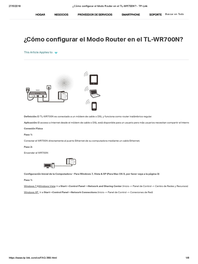 ¿Cómo Configurar El Modo Router en El TL-WR700N - TP-Link | PDF ...