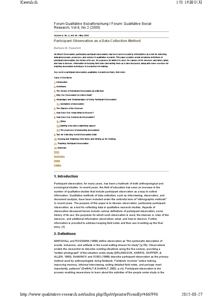 Participant Observation As A Data Collection Method (2005) | PDF ...