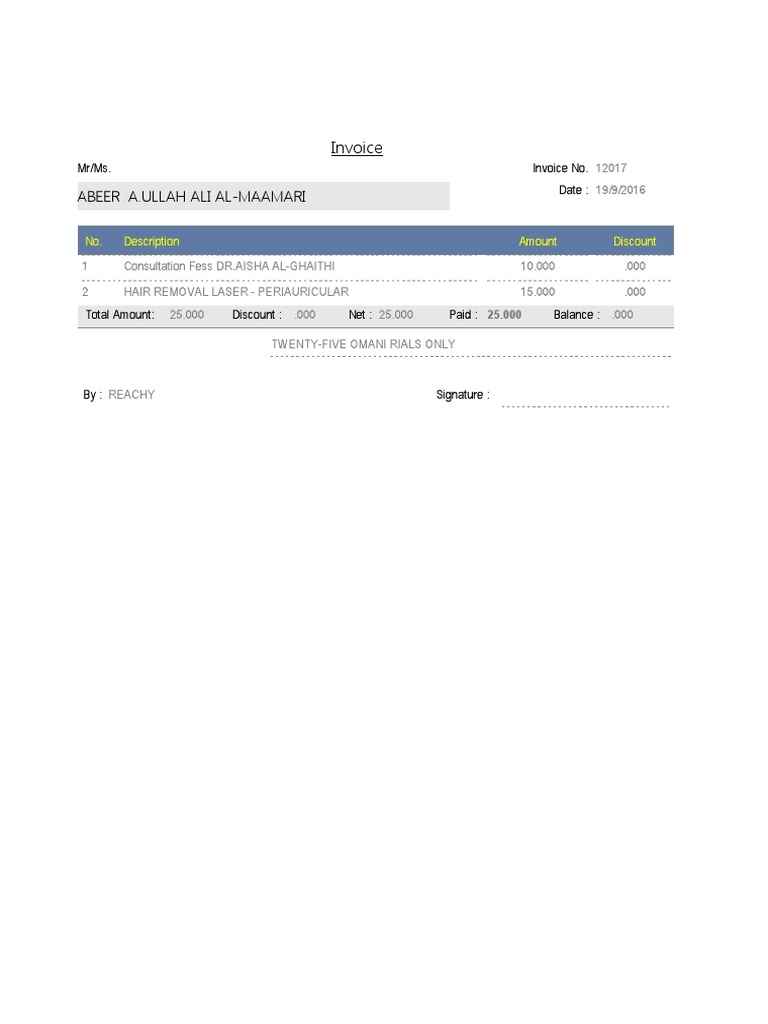 Invoice: Abeer A.Ullah Ali Al-Maamari | PDF