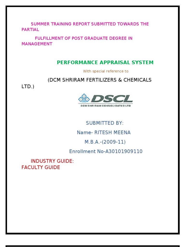 Summer Training Report | Download Free PDF | Performance Appraisal ...