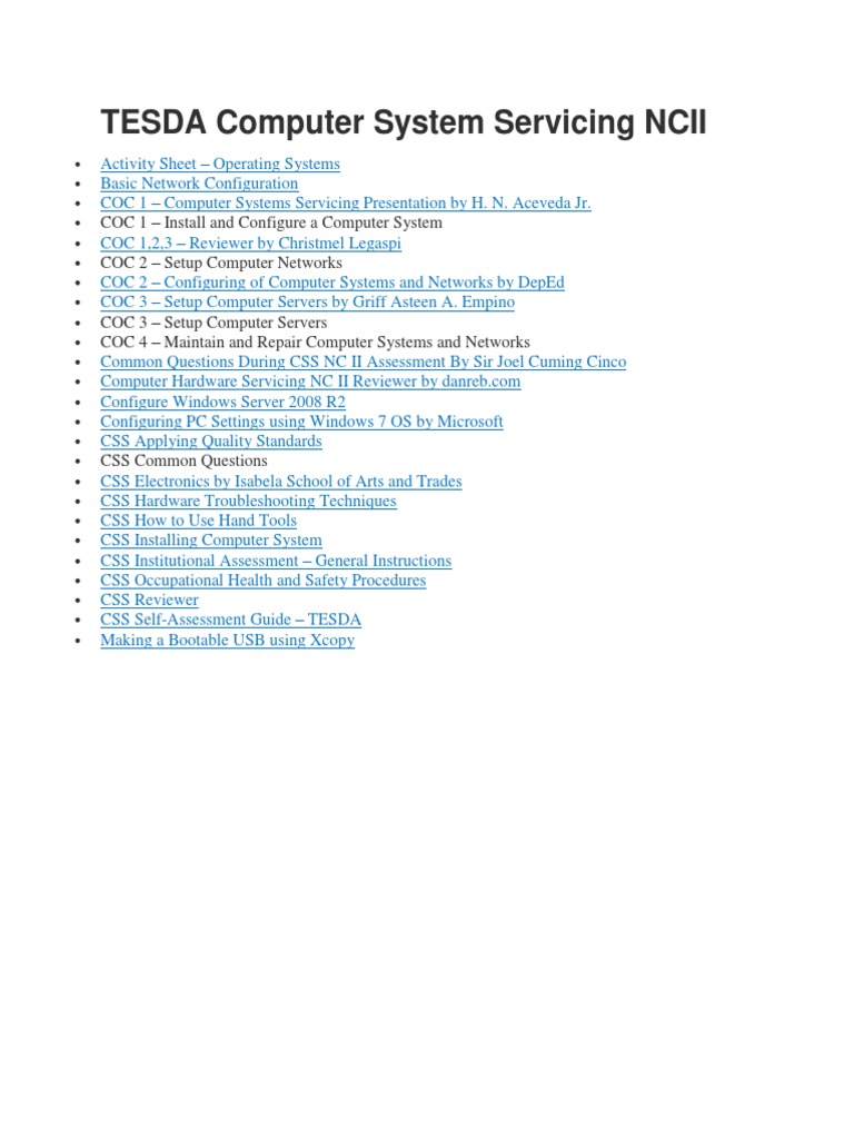 TESDA Computer System Servicing NCII | PDF | Microsoft Windows ...