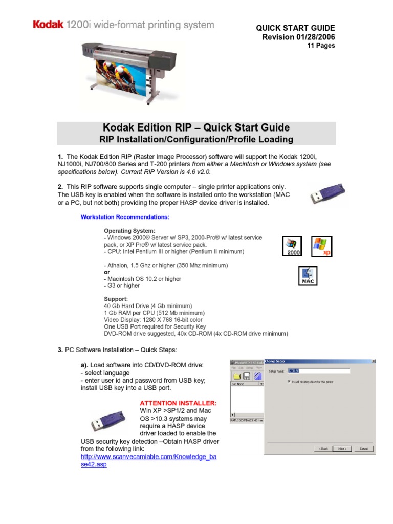 Kodak Edition RIP - Quick Start Guide: RIP Installation/Configuration/Profile Loading | PDF | Ip ...