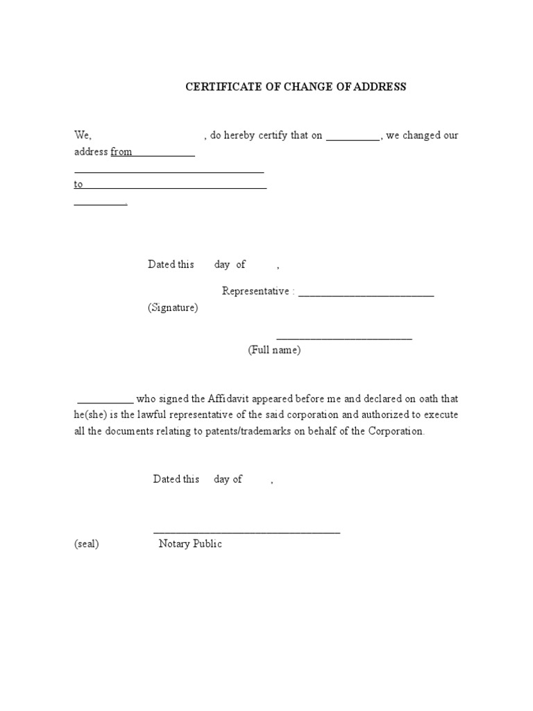 Certificate of Change of Address | PDF | Notary Public | Civil Law ...