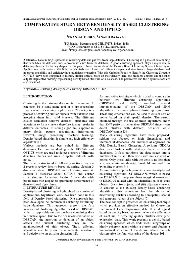 Comparative Study Between Density Based Clustering - Dbscan and Optics | PDF | Cluster Analysis ...
