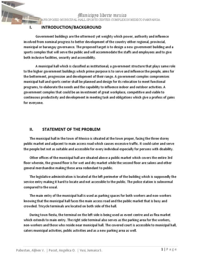 MUNICIPAL HALL Feasibility Study Book | PDF | Nature