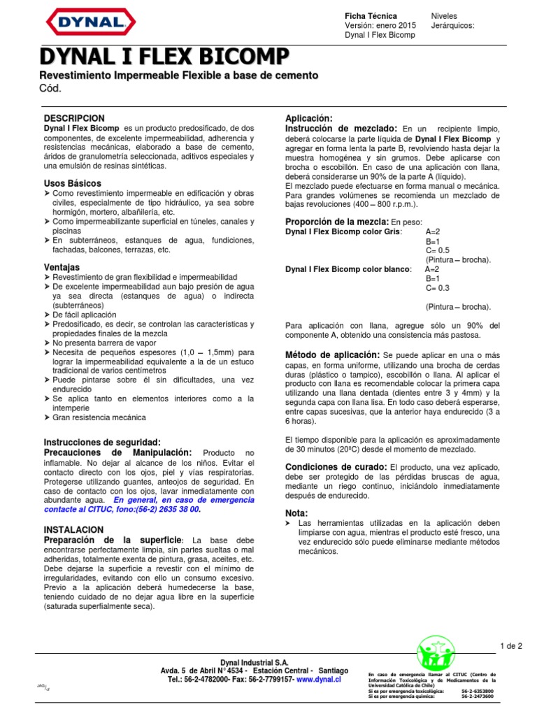 Dynal I Flex Bicomponente Impermeabilización | PDF | Pintar | Agua