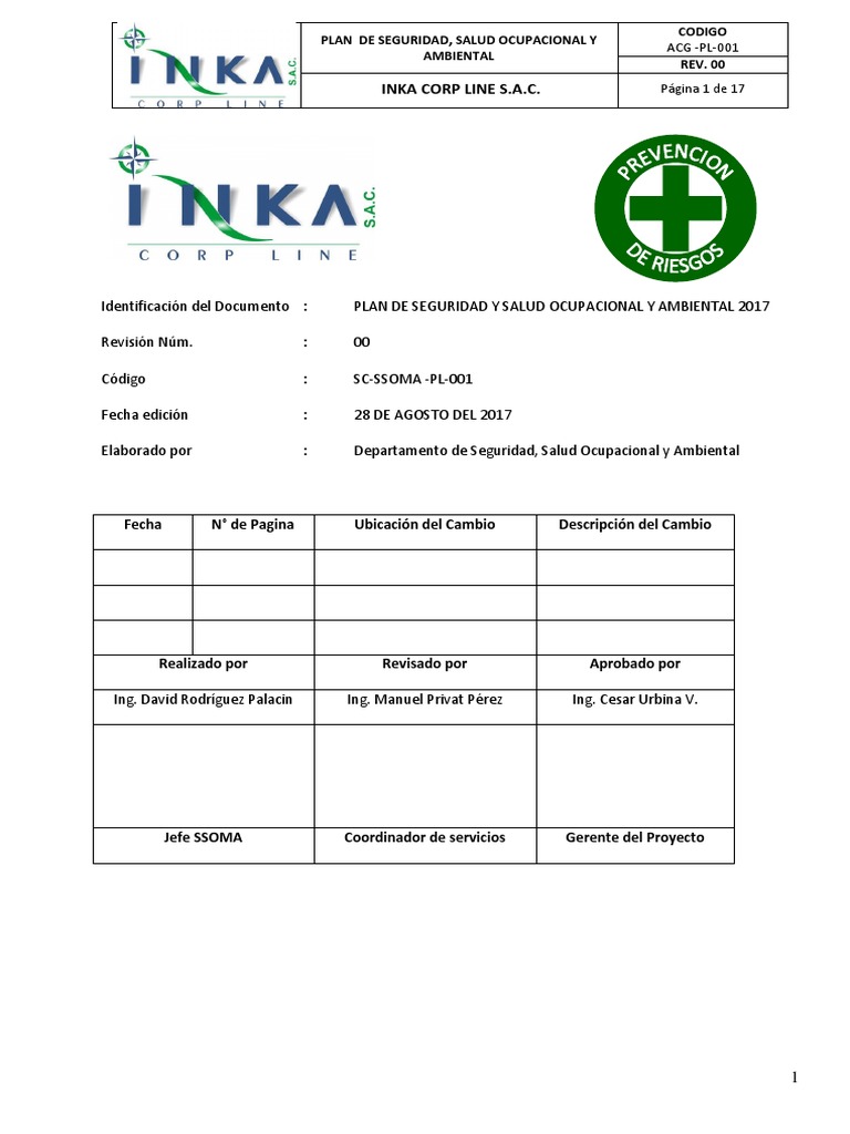Plan de Seguridad - Inka Corp Line | PDF | Contaminación | La ...