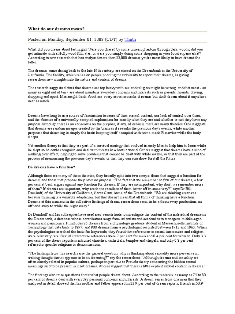 What Do Our Dreams Mean | PDF | Dream | Psychological Concepts