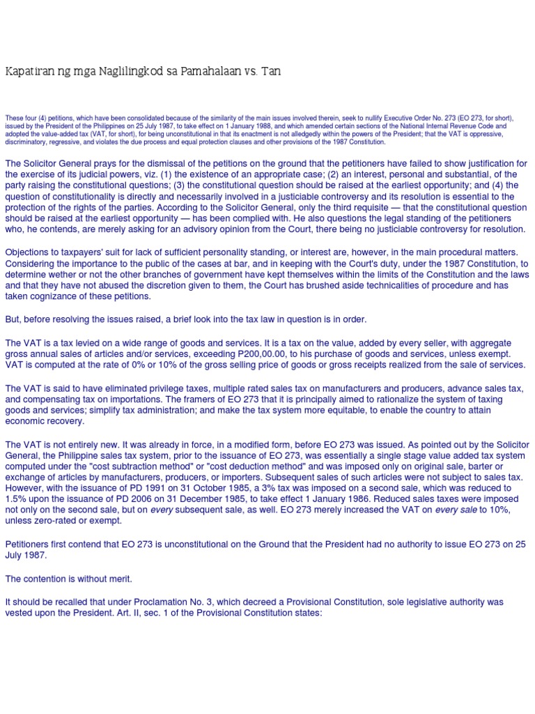 Unconstitutionality of EO 273 in VAT | PDF | Value Added Tax | Taxes