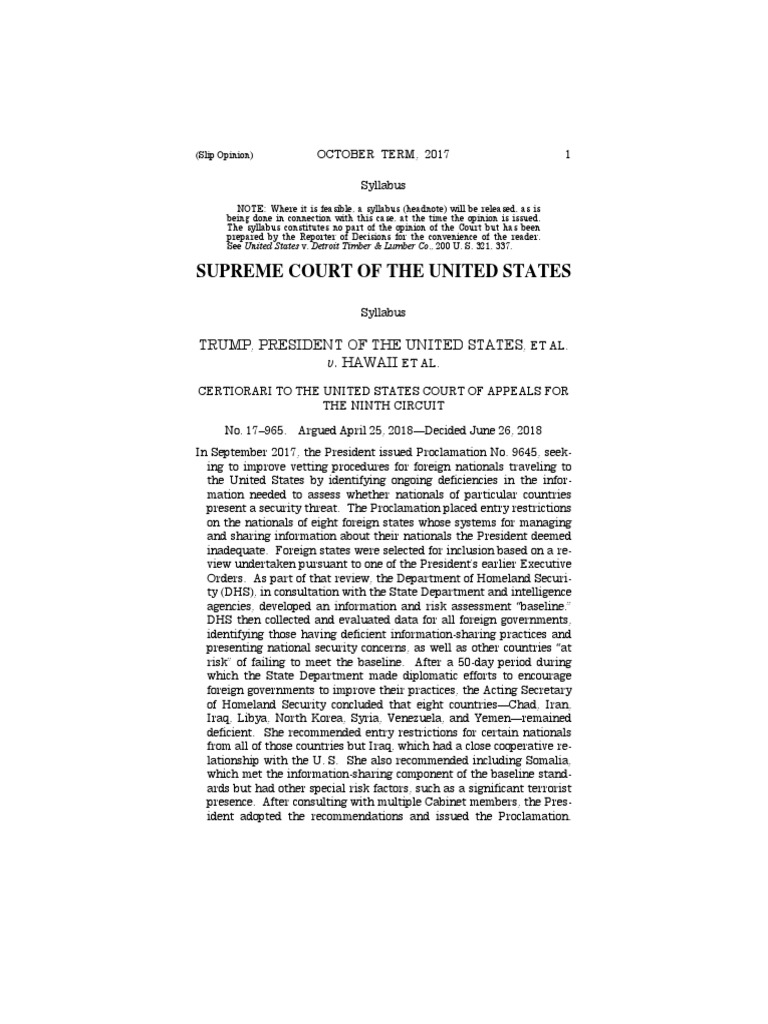Trump v. Hawaii | PDF | American Government | Federal Government Of The ...
