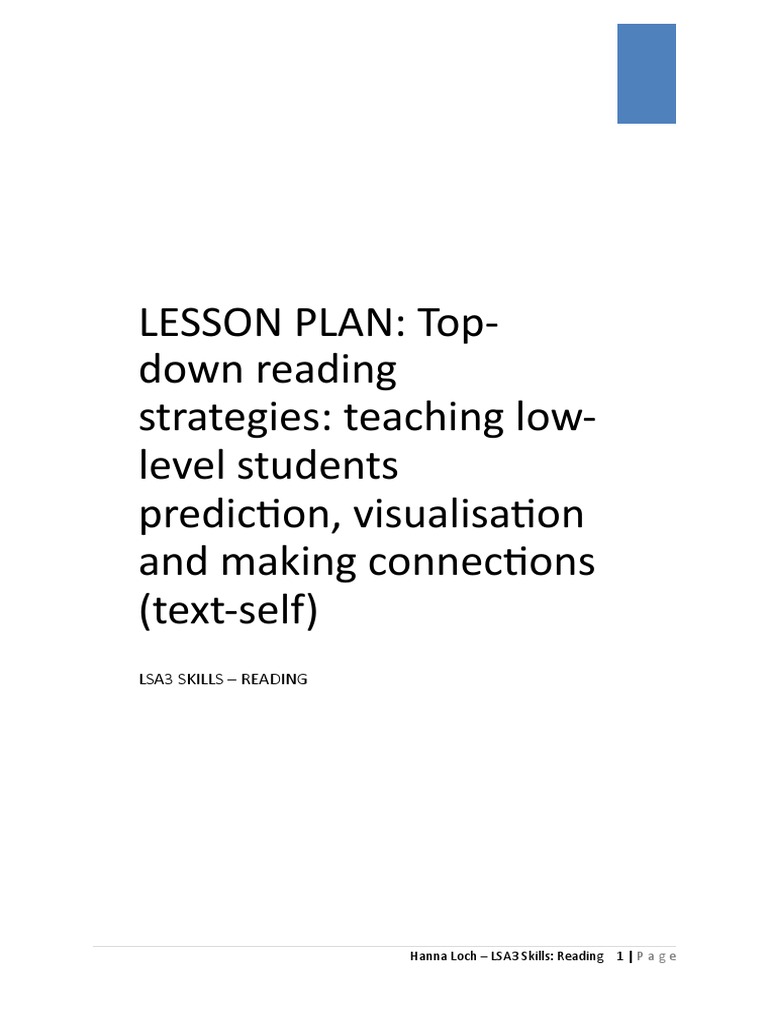 Lesson Plan: Top-Down Reading Strategies: Teaching Low - Level Students ...
