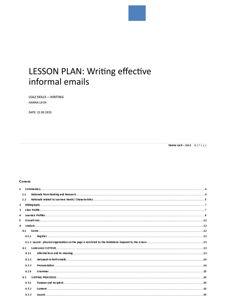 LESSON PLAN: Writing Effective Informal Emails | PDF | Verb | Punctuation