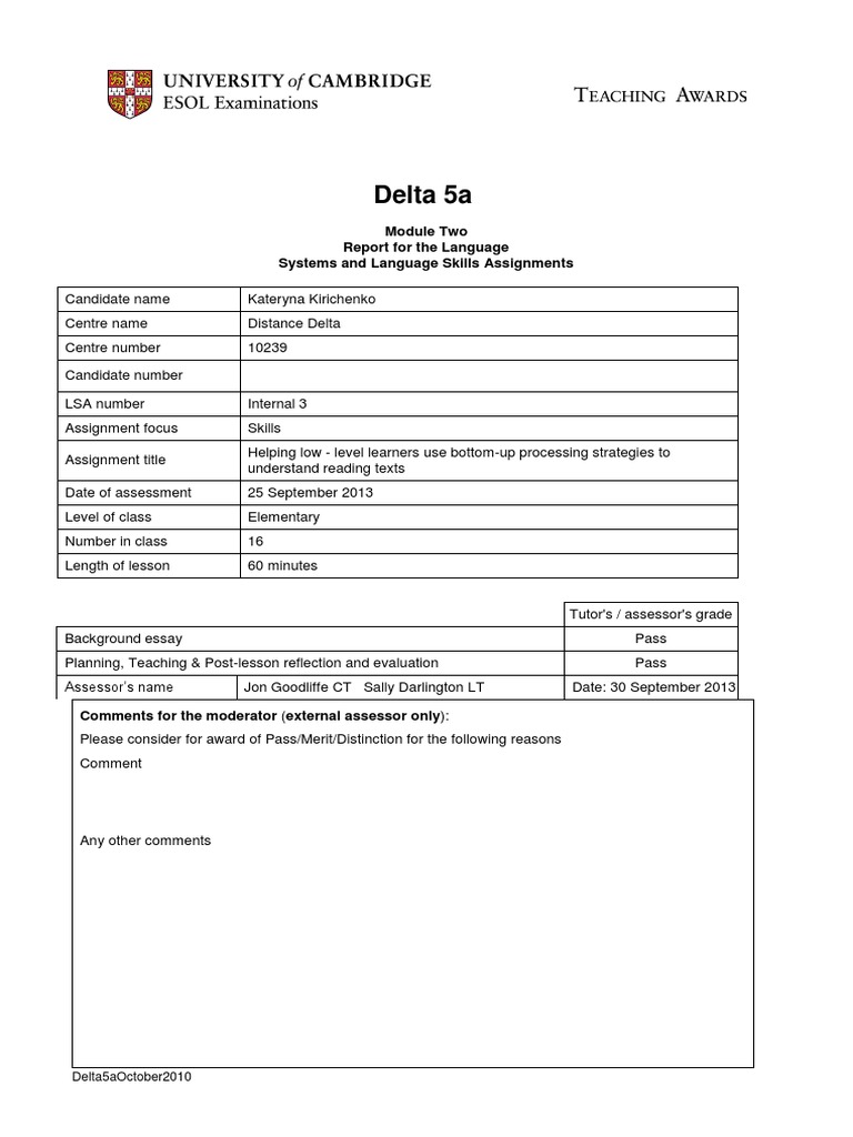 Delta 5a: Module Two Report For The Language Systems and Language ...