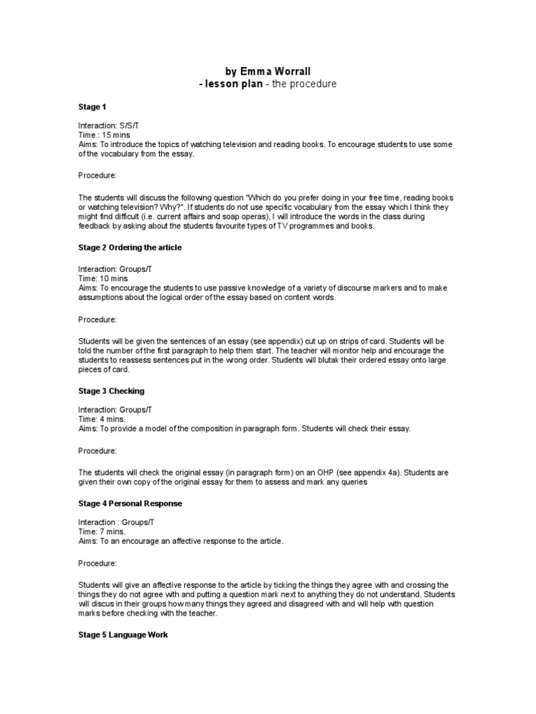 By Emma Worrall - Lesson Plan - The Procedure: Stage 1 | Download Free ...