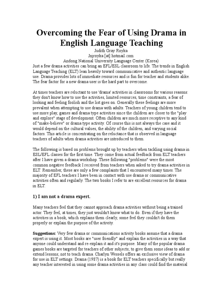 Overcoming Drama Fear in ELT | PDF | English As A Second Or Foreign ...
