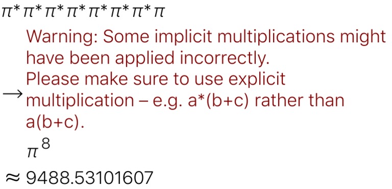 An approximation of pi to the eighth power using implicit multiplication that yields an ...