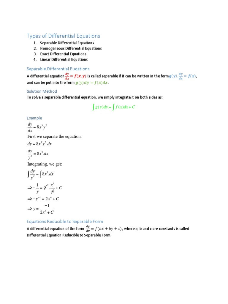 Types of Differential Equations | PDF | Differential Equations | Equations