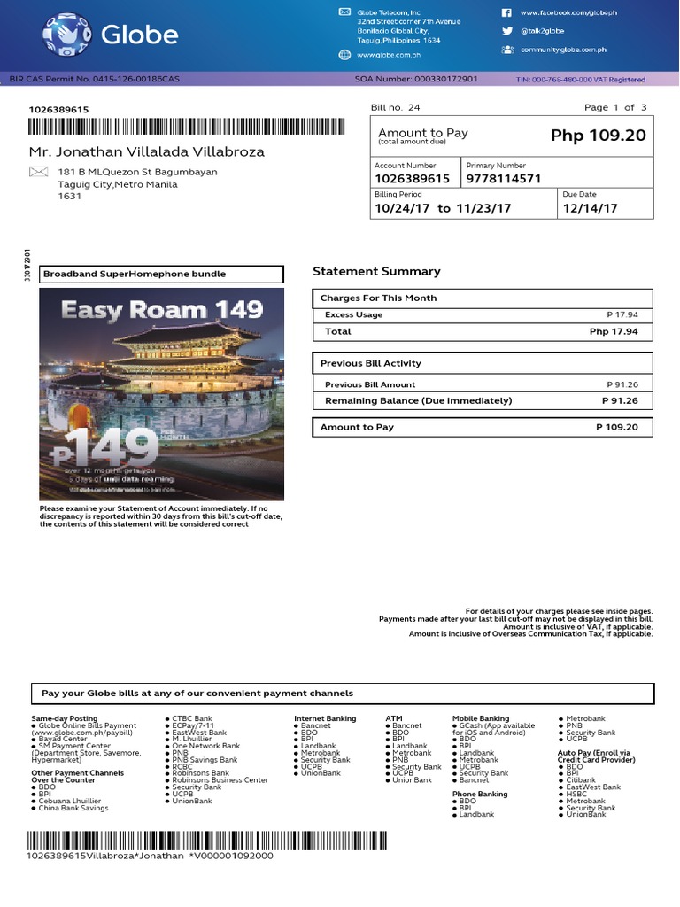 Globe Bill | PDF | Banks | Value Added Tax