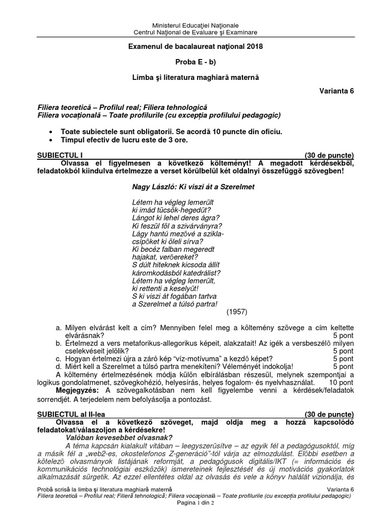 Limba Maghiara Materna Real Tehnologic | PDF