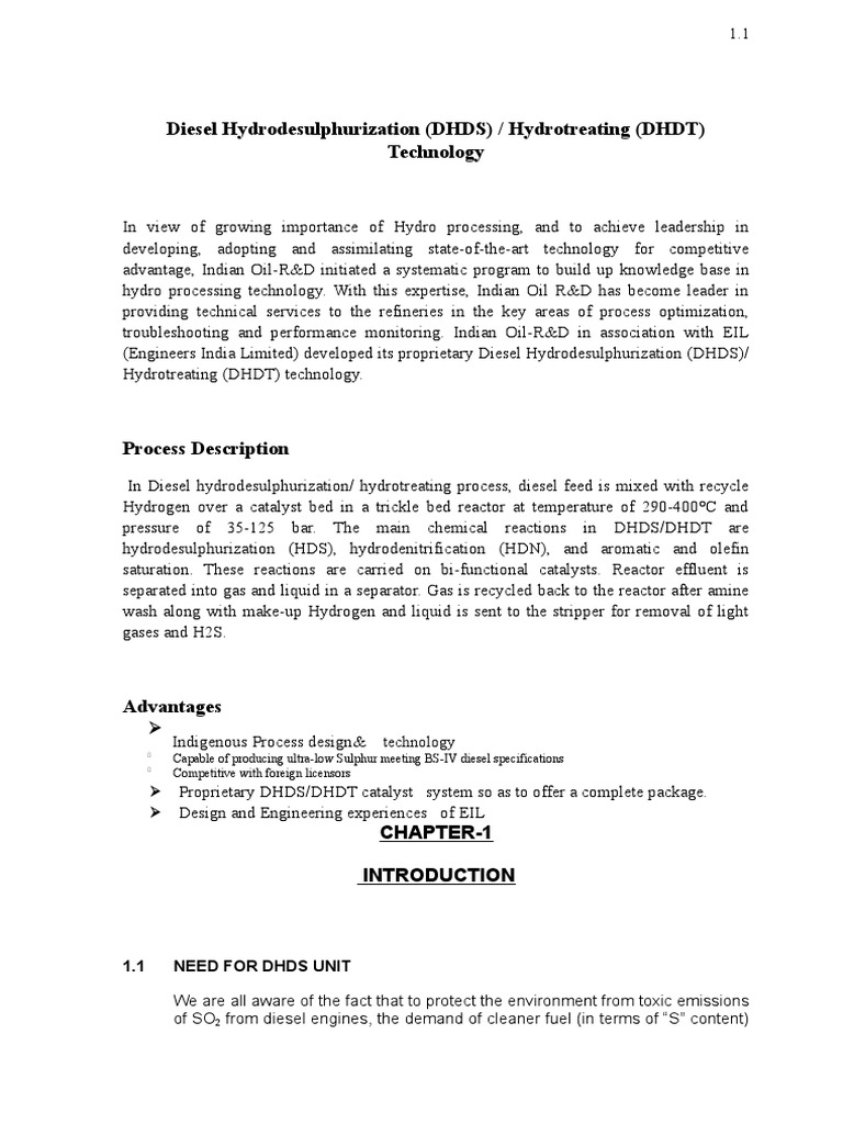Diesel Hydrodesulphurization (DHDS) / Hydrotreating (DHDT) Technology ...