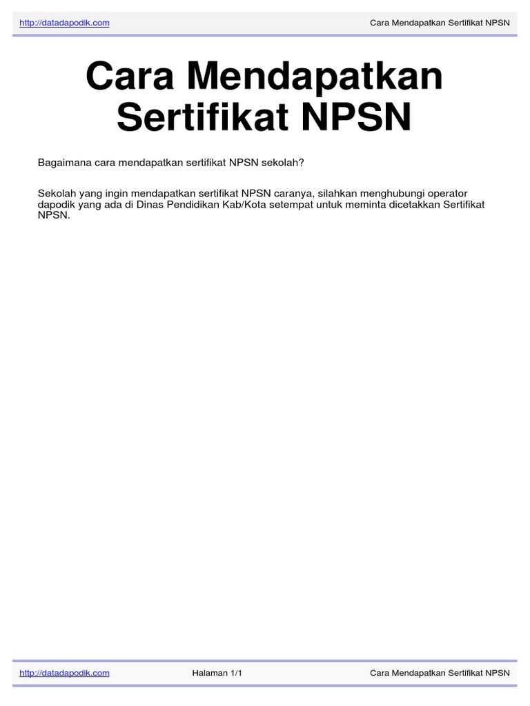 Cara Mendapatkan Sertifikat NPSN | PDF