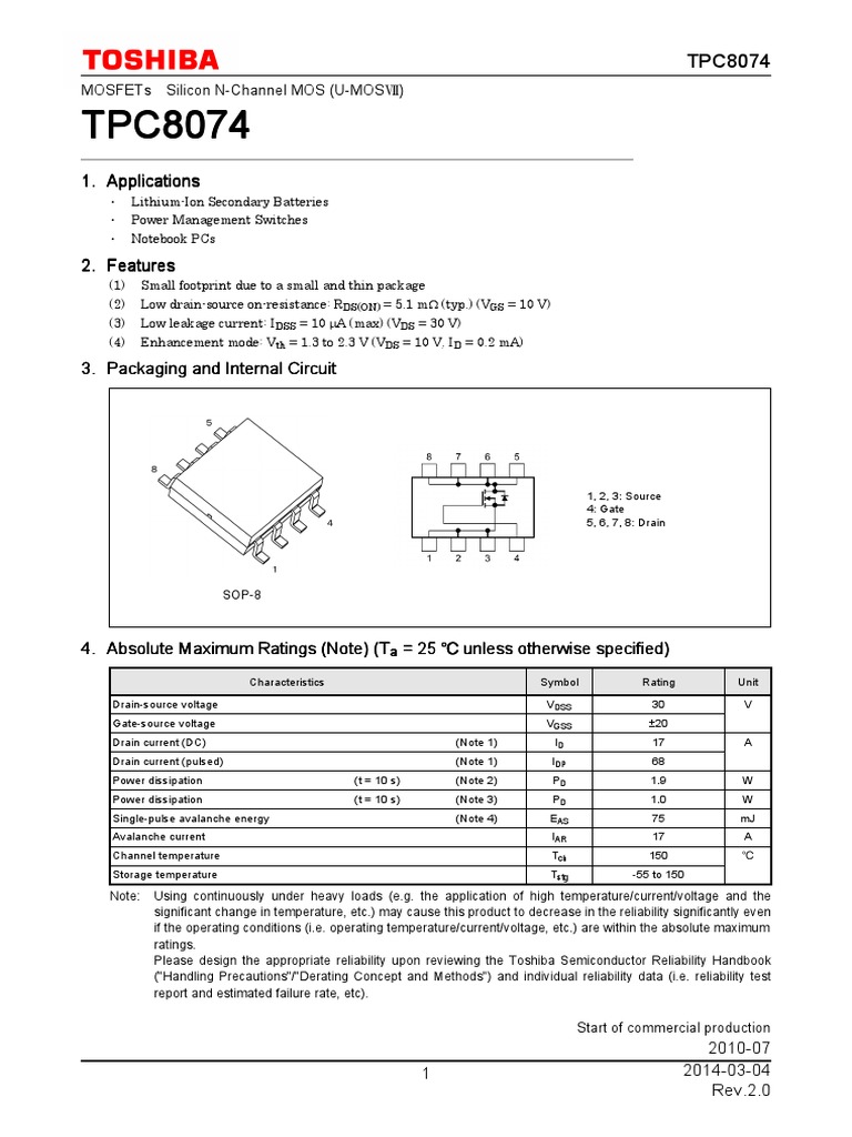 Tpc8074 Tpc8074 Tpc8074 Tpc8074: Mosfets Silicon N-Channel Mos (U-Mos ...