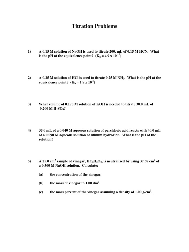 Titration Problems | PDF | Titration | Chemistry