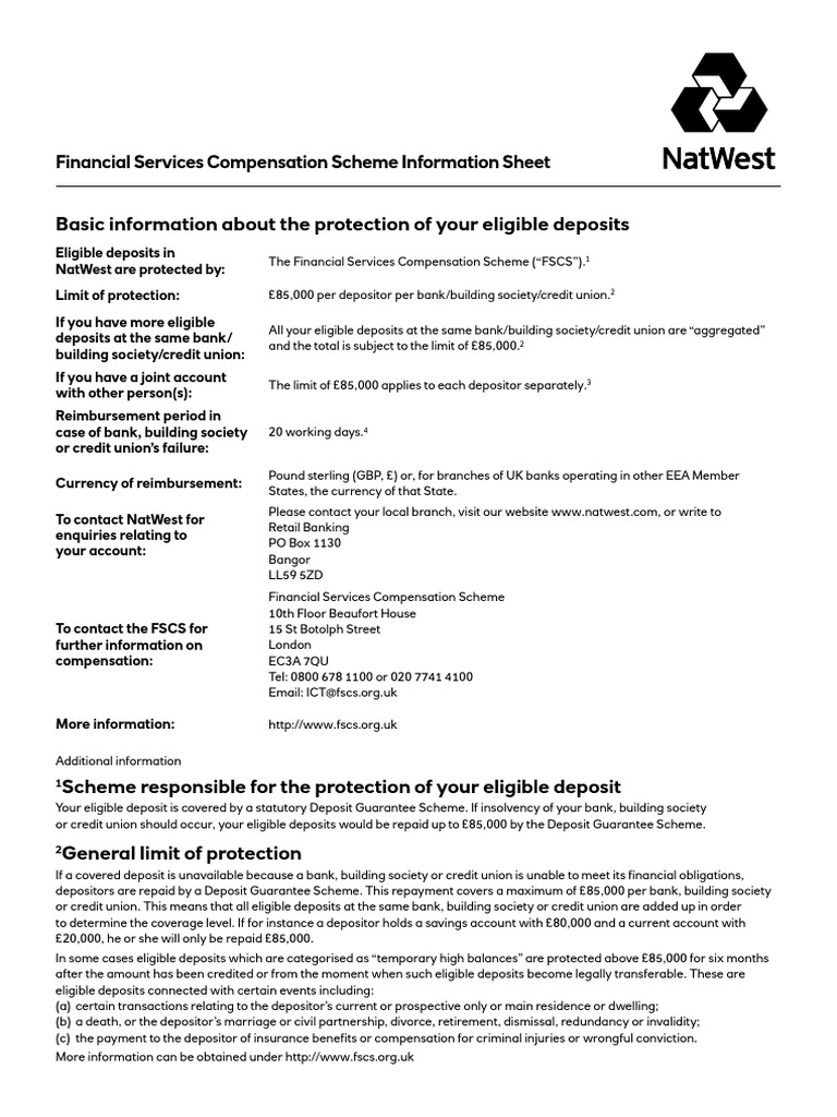 Basic Information About The Protection of Your Eligible Deposits | PDF ...