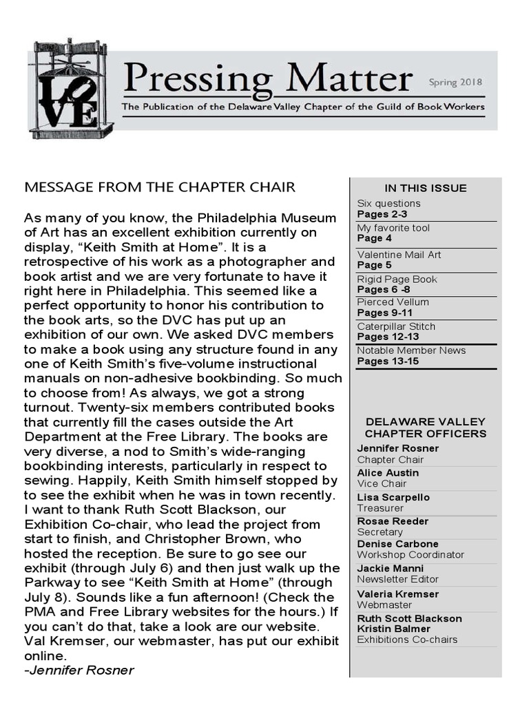 Message From The Chapter Chair: in This Issue | PDF | Bookbinding | Sewing