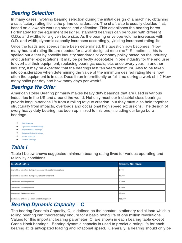 Bearing Selection | PDF | Bearing (Mechanical) | Mechanical Engineering