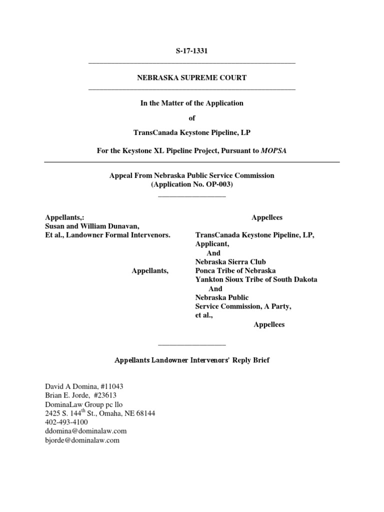 Appellants Reply Brief | PDF | Keystone Pipeline | Eminent Domain