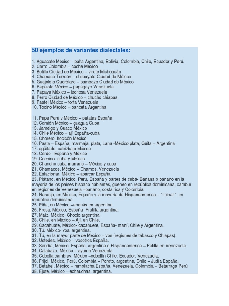 Ejemplos de Variantes Dialectales Variaciones Linguisticas | PDF