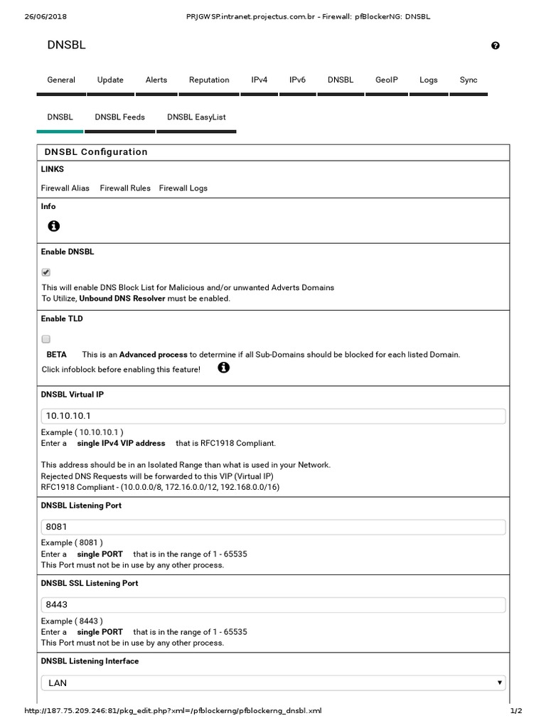 Firewall - pfBlockerNG - DNSBL PDF | PDF | Firewall (Computing) | Domain Name System