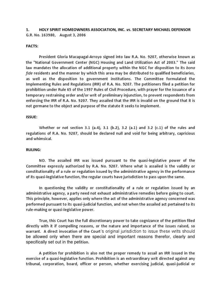 Holy Spirit Homeowners Association, Inc. vs. Secretary Michael Defensor ...